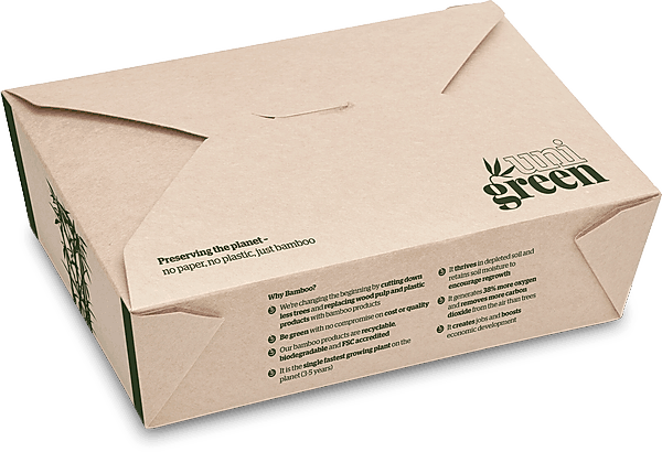 UniGreen Bamboo Hot Food Boxes - FULL CARTON - Excalibur Hygiene