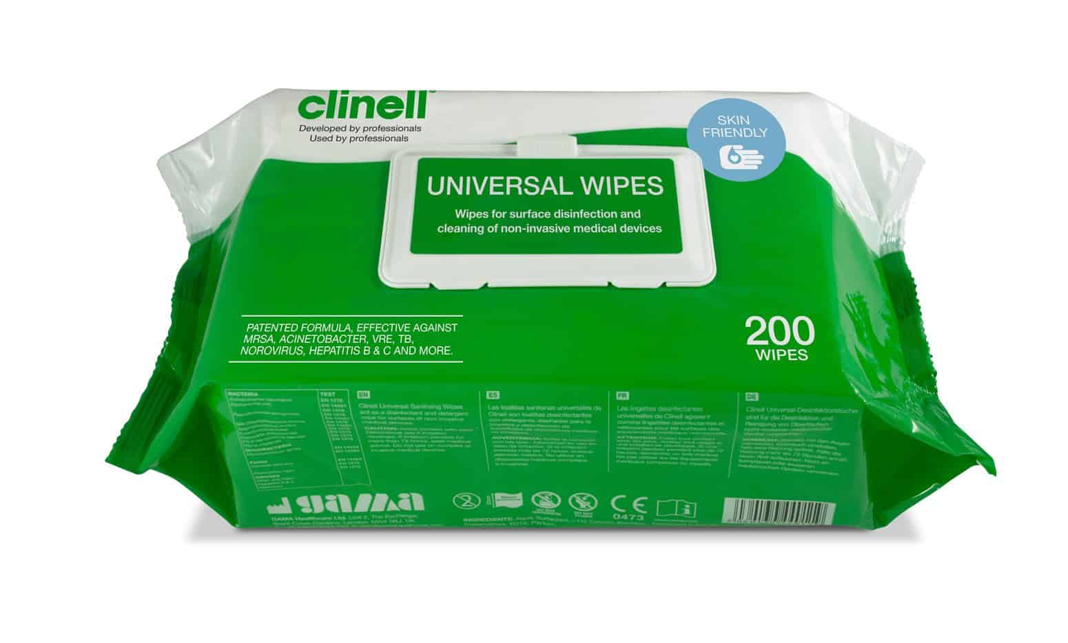 CLINELL UNIVERSAL SANITIZING WIPES EXTRA LARGE - 6 sachets x 200 wipes